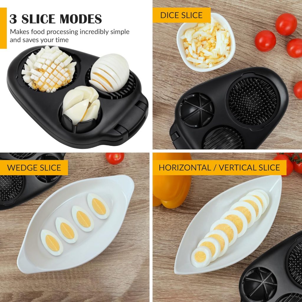 Egg Slicer for Hard Boiled Eggs with 3 Slice Modes - Black - Crafty ...