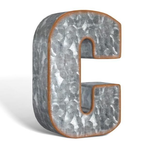 Galvanized Metal 3D Letter C - Crafty Crocodile