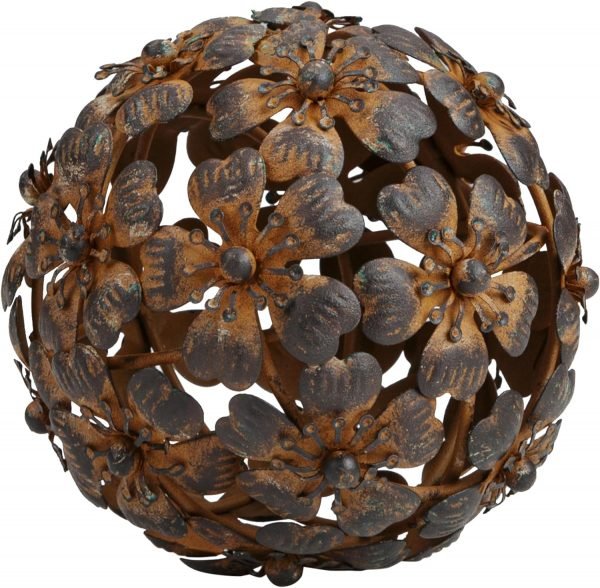 Antique Brown Metal Flower Decorative Sphere - Crafty Crocodile